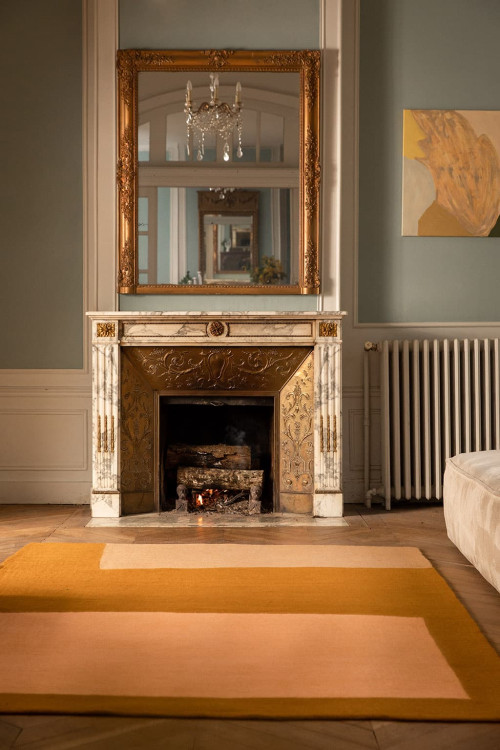 Wool color block rug, handmade in Nepal - MUSKHANE